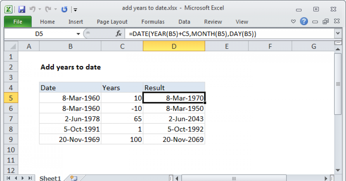 Add Years To Date Excel Formula Exceljet